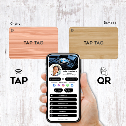 Tap Tag Classic Wood Tap Card| Tap Business Cards with QR Code