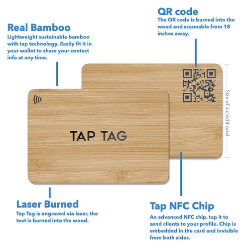 Tap Tag Classic Wood Tap Card| Tap Business Cards with QR Code