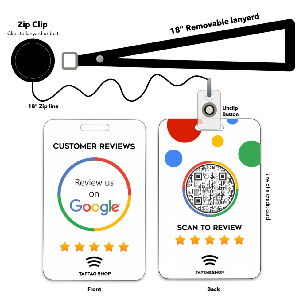 Google Tap Review Lanyard | Lanyard or Belt Clip | Tap & QR code